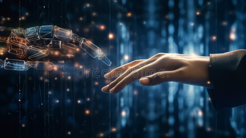 Artificial Intelligence Machine Learning Robot Hands and Human Touch ...