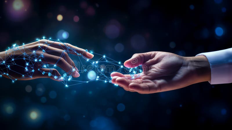 Artificial Intelligence Machine Learning Robot Hands and Human Touch ...