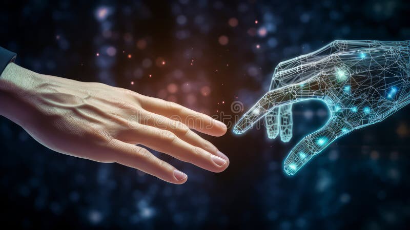 Artificial Intelligence Machine Learning Robot Hands and Human Touch ...