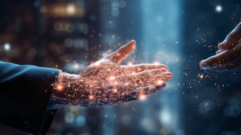 Artificial Intelligence Machine Learning Robot Hands and Human Touch ...