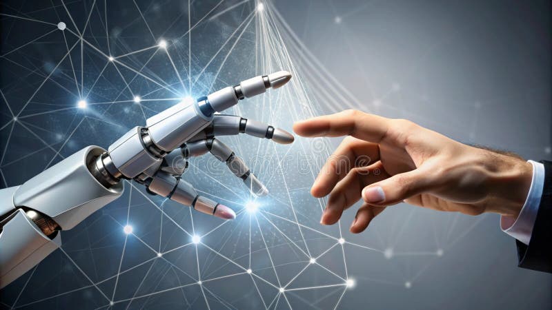 Artificial Intelligence, Machine Learning Robotic and Human Hands Stock Illustration ...