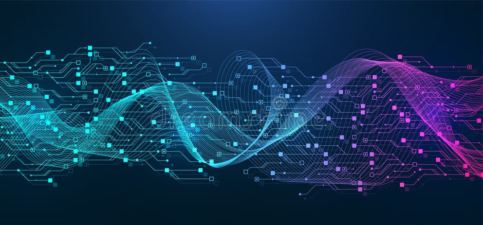 Artificial Intelligence or Machine Learning Vector Design. Quantum Computer Technology Concept ...