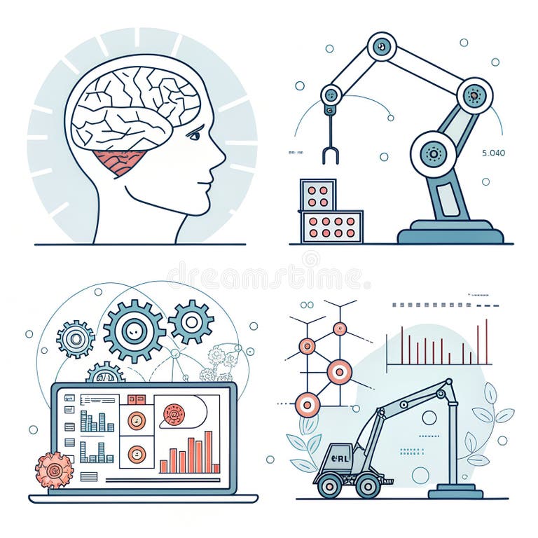 Artificial Intelligence and Machine Learning Vector Illustration Set Stock Illustration ...