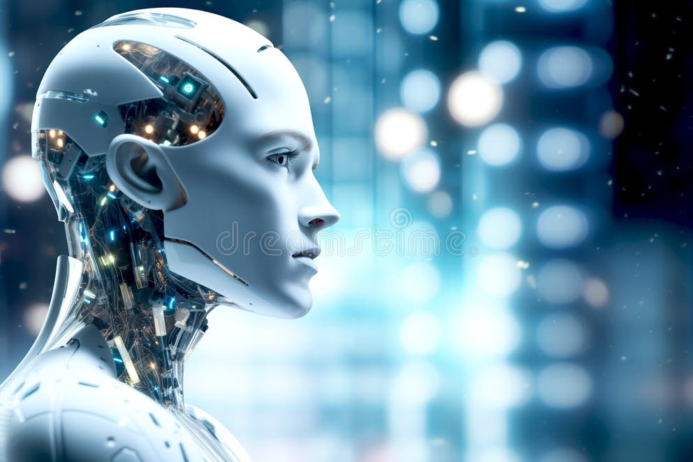 An Artificial Intelligence Machine Standing in Digital World Metaverse ...