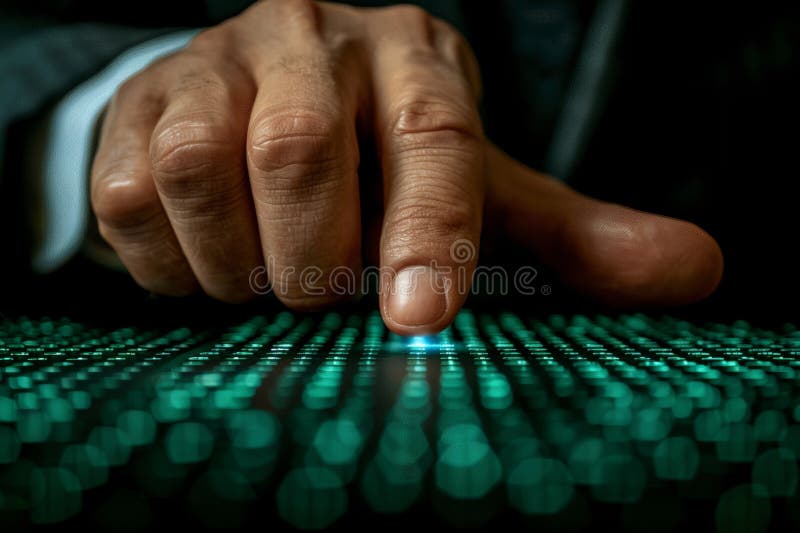 Touch To Future. Young Man in Vr Headset Touching Glowing Virtual ...