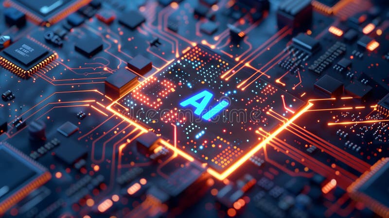 Artificial Intelligence Micro Chip Background. Stock Illustration ...