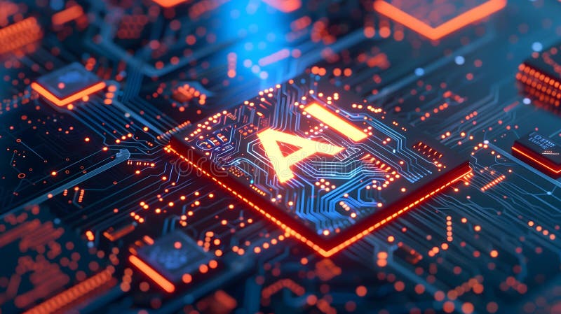 Artificial Intelligence Micro Chip Background. Stock Image - Image of ...