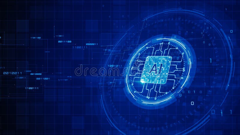 Artificial Intelligence Microchip with Circuit Lines and Binary Code in ...