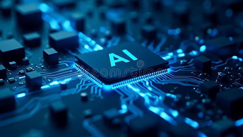 Artificial Intelligence Microchip: Close-Up of a Glowing AI Processor ...