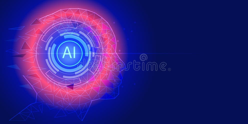 Artificial Intelligence. a Microchip in the Cyborg S Head. Low-poly ...