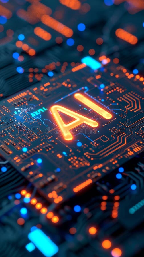 Artificial Intelligence Microchip with Glowing Lights on a Circuit ...