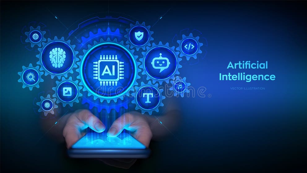 Artificial Intelligence and Mobile Technology Concept. AI Application ...