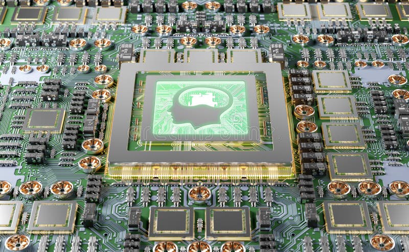 Artificial Intelligence in a Modern GPU Card 3D Rendering Stock ...