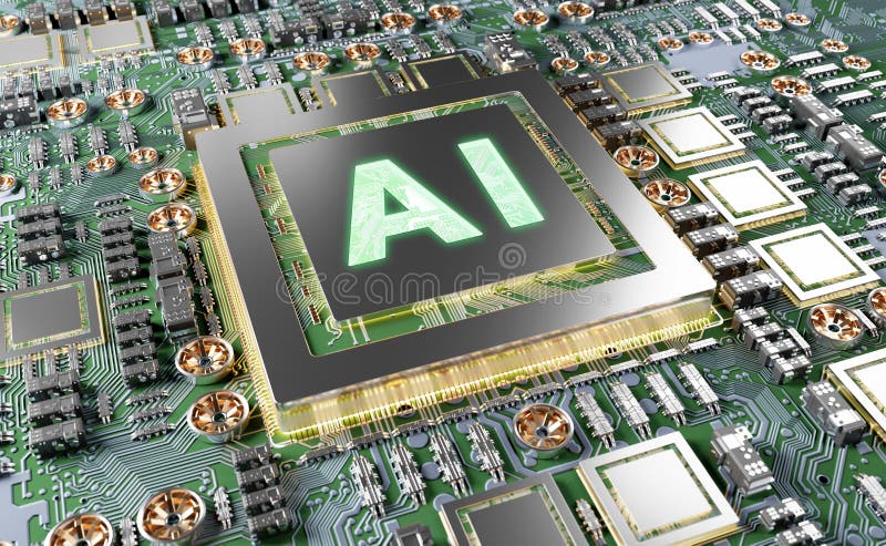 Artificial Intelligence in a Modern GPU Card 3D Rendering Stock ...