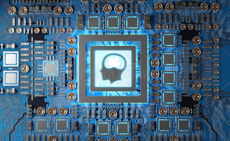 Artificial Intelligence in a Modern GPU Card 3D Rendering Stock ...