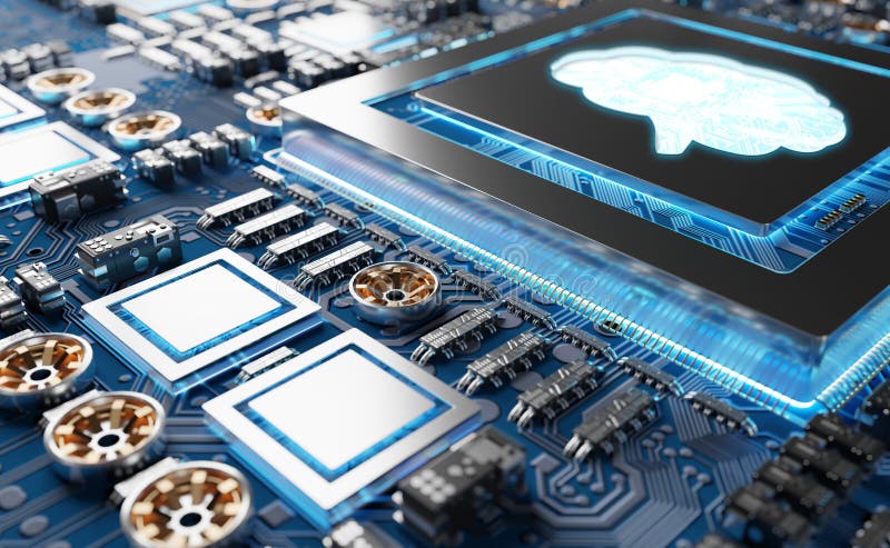 Artificial Intelligence in a Modern GPU Card 3D Rendering Stock ...