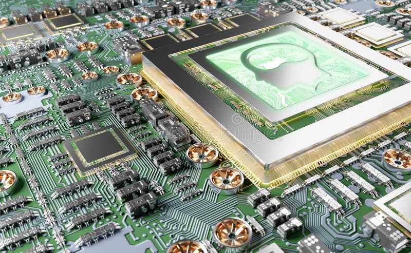 Artificial Intelligence in a Modern GPU Card 3D Rendering Stock ...