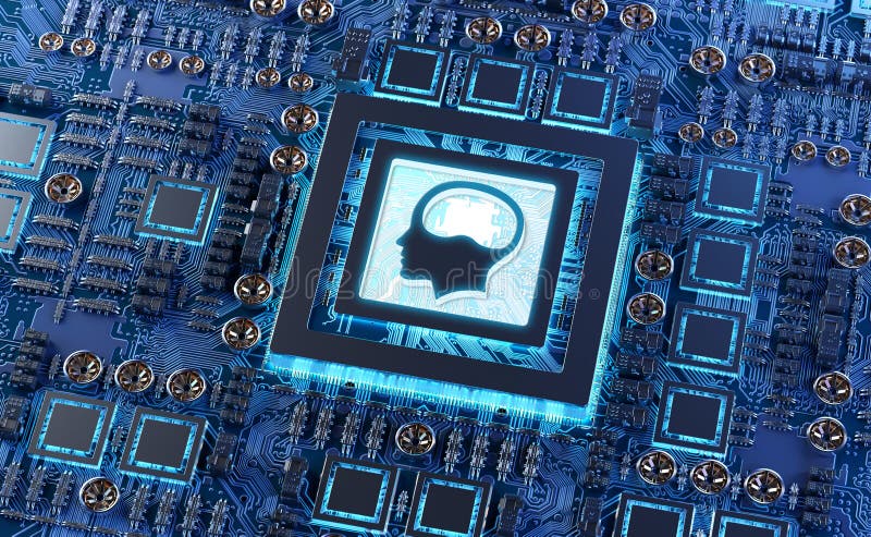 Artificial Intelligence in a Modern GPU Card 3D Rendering Stock ...