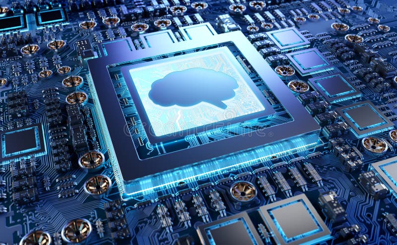 Artificial Intelligence in a Modern GPU Card 3D Rendering Stock ...