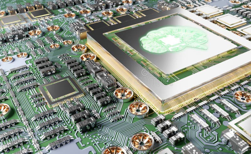 Artificial Intelligence in a Modern GPU Card 3D Rendering Stock ...