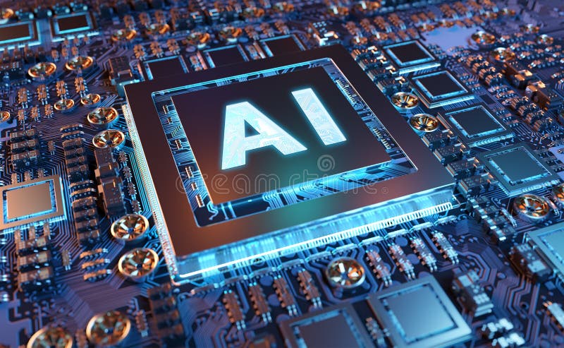 Artificial Intelligence in a Modern GPU Card 3D Rendering Stock ...