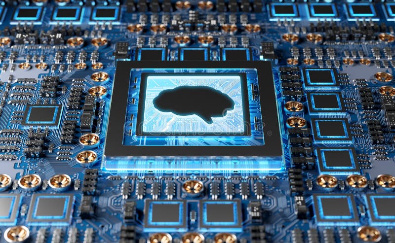 Artificial Intelligence in a Modern GPU Card 3D Rendering Stock ...