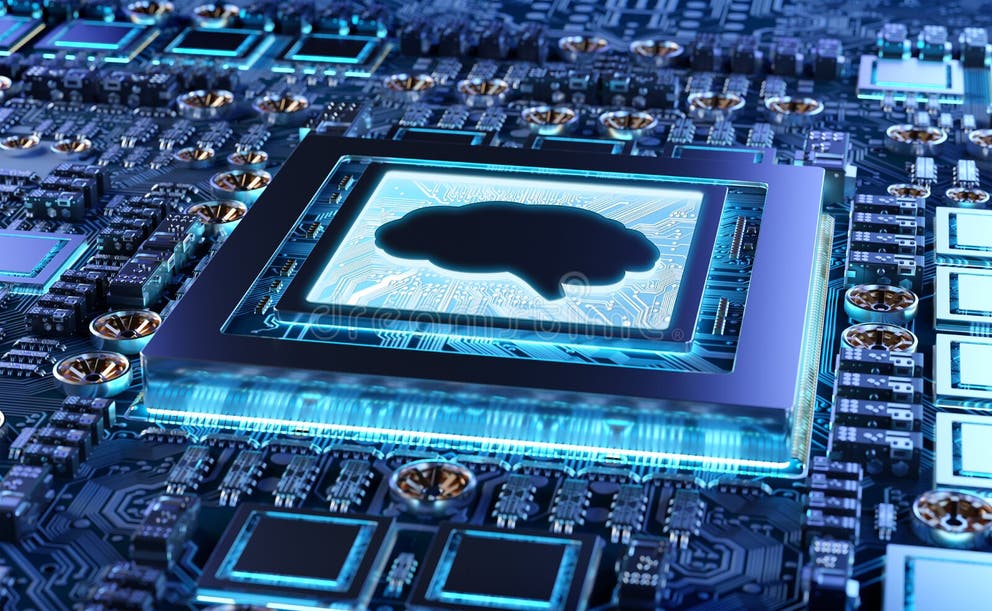 Artificial Intelligence in a Modern GPU Card 3D Rendering Stock ...