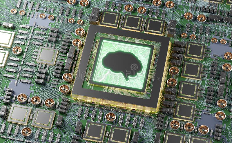 Artificial Intelligence in a Modern GPU Card 3D Rendering Stock ...
