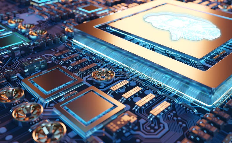 Artificial Intelligence in a Modern GPU Card 3D Rendering Stock ...