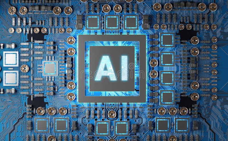 Artificial Intelligence in a Modern GPU Card 3D Rendering Stock ...