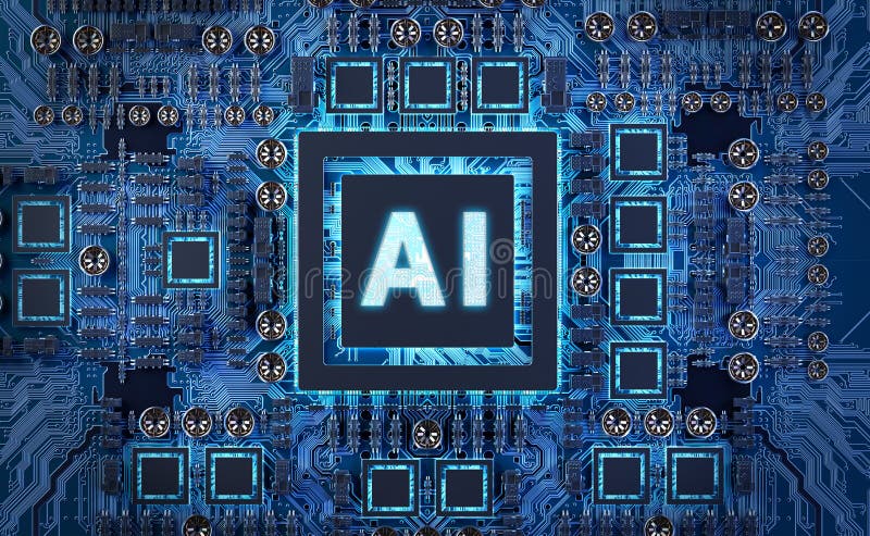 Artificial Intelligence in a Modern GPU Card 3D Rendering Stock ...