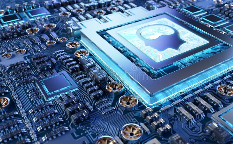Artificial Intelligence in a Modern GPU Card 3D Rendering Stock ...