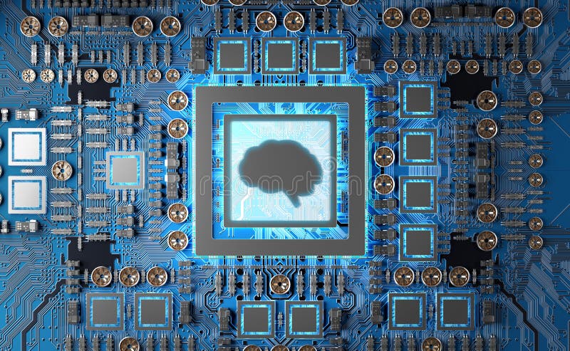 Artificial Intelligence in a Modern GPU Card 3D Rendering Stock ...