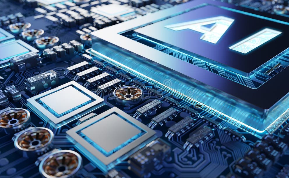 Artificial Intelligence in a Modern GPU Card 3D Rendering Stock ...