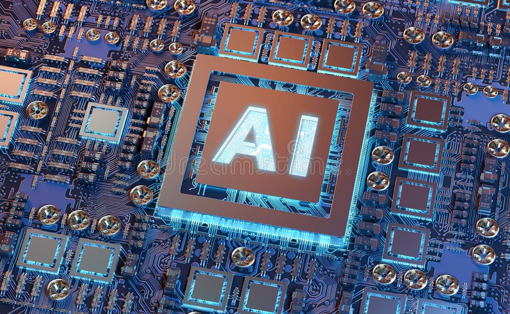 Artificial Intelligence in a Modern GPU Card 3D Rendering Stock ...