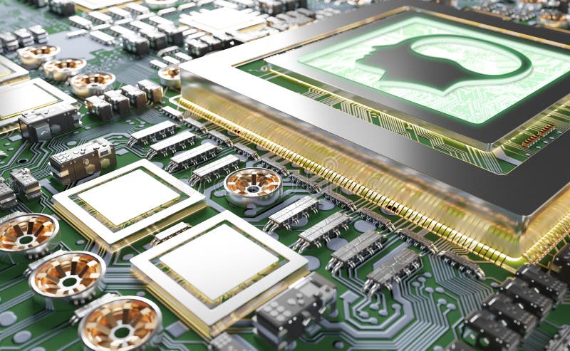 Artificial Intelligence in a Modern GPU Card 3D Rendering Stock ...