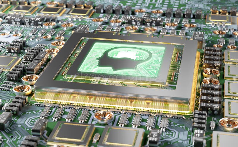 Artificial Intelligence in a Modern GPU Card 3D Rendering Stock ...