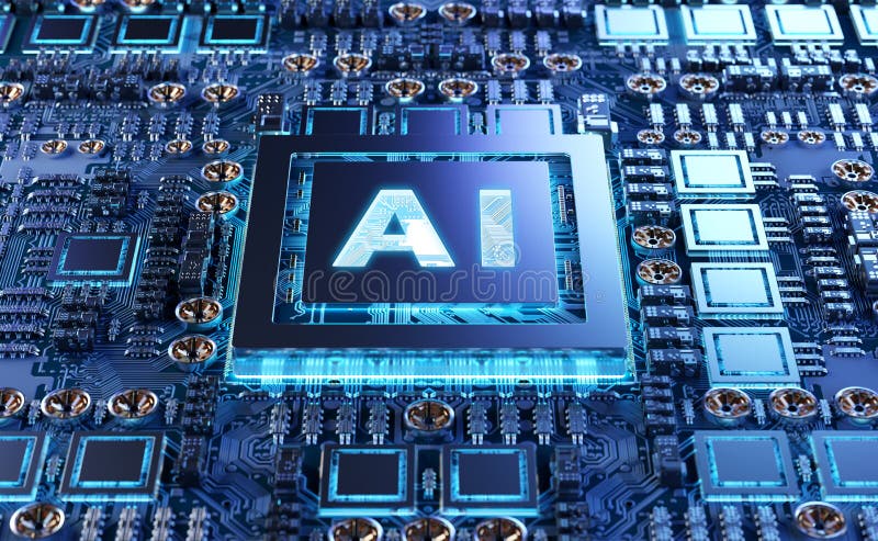 Artificial Intelligence in a Modern GPU Card 3D Rendering Stock ...