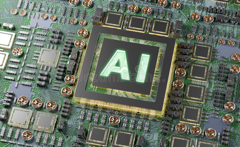 Artificial Intelligence in a Modern GPU Card 3D Rendering Stock ...