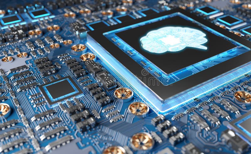 Artificial Intelligence in a Modern GPU Card 3D Rendering Stock ...