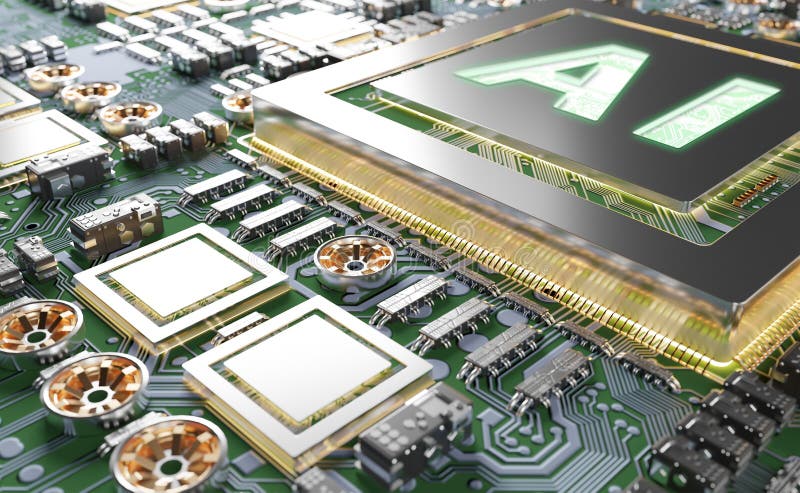 Artificial Intelligence in a Modern GPU Card 3D Rendering Stock ...