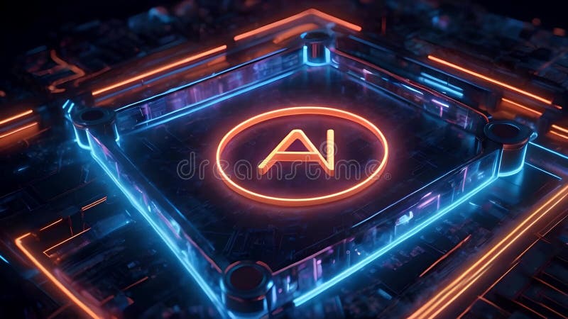 Artificial Intelligence Neon Chipset Processor on Circuit Board Working ...