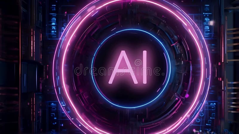 Artificial Intelligence Neon Chipset Processor on Circuit Board Working ...