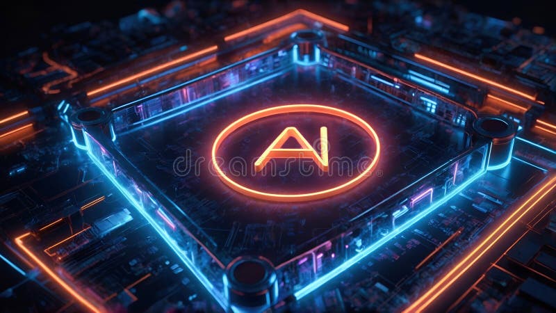 Artificial Intelligence Neon Chipset Processor on Circuit Board Working ...
