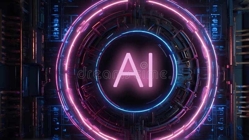 Artificial Intelligence Neon Chipset Processor on Circuit Board Working ...