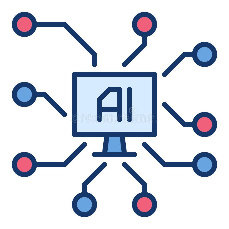 Artificial Intelligence with PC Vector AI on PC Screen Colored Icon or ...