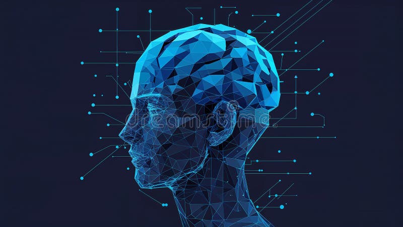 Artificial Intelligence, Polygonal Human Head Showing Neural Network ...
