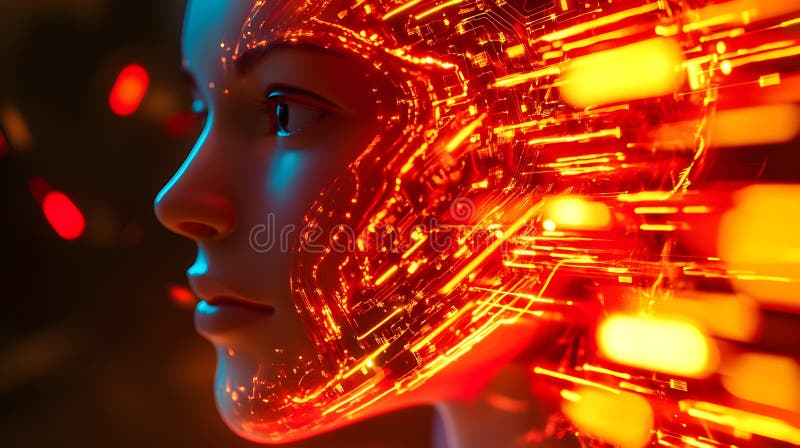 Artificial Intelligence Portrait a Cyberpunk Vision Stock Illustration ...