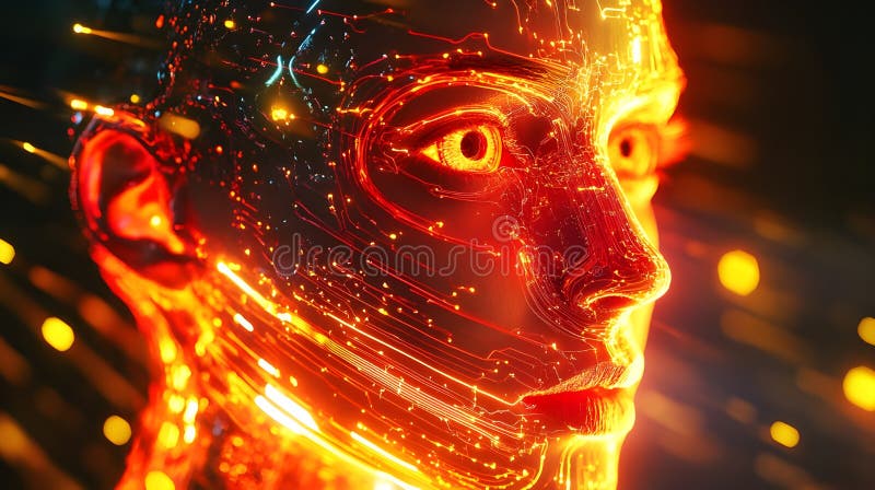 Artificial Intelligence Portrait a Cyberpunk Vision Stock Illustration ...