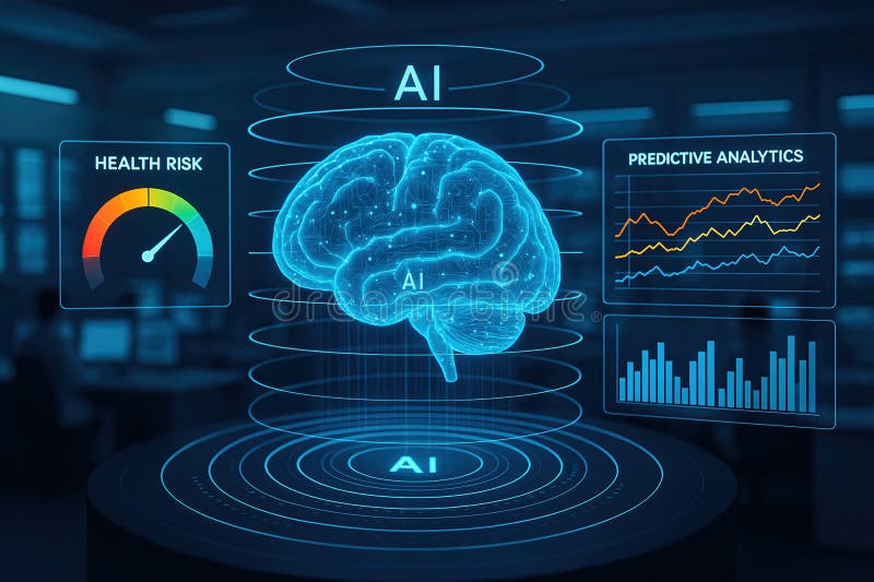 Artificial Intelligence and Predictive Analytics Brain Concept Illustrating Health Risk ...